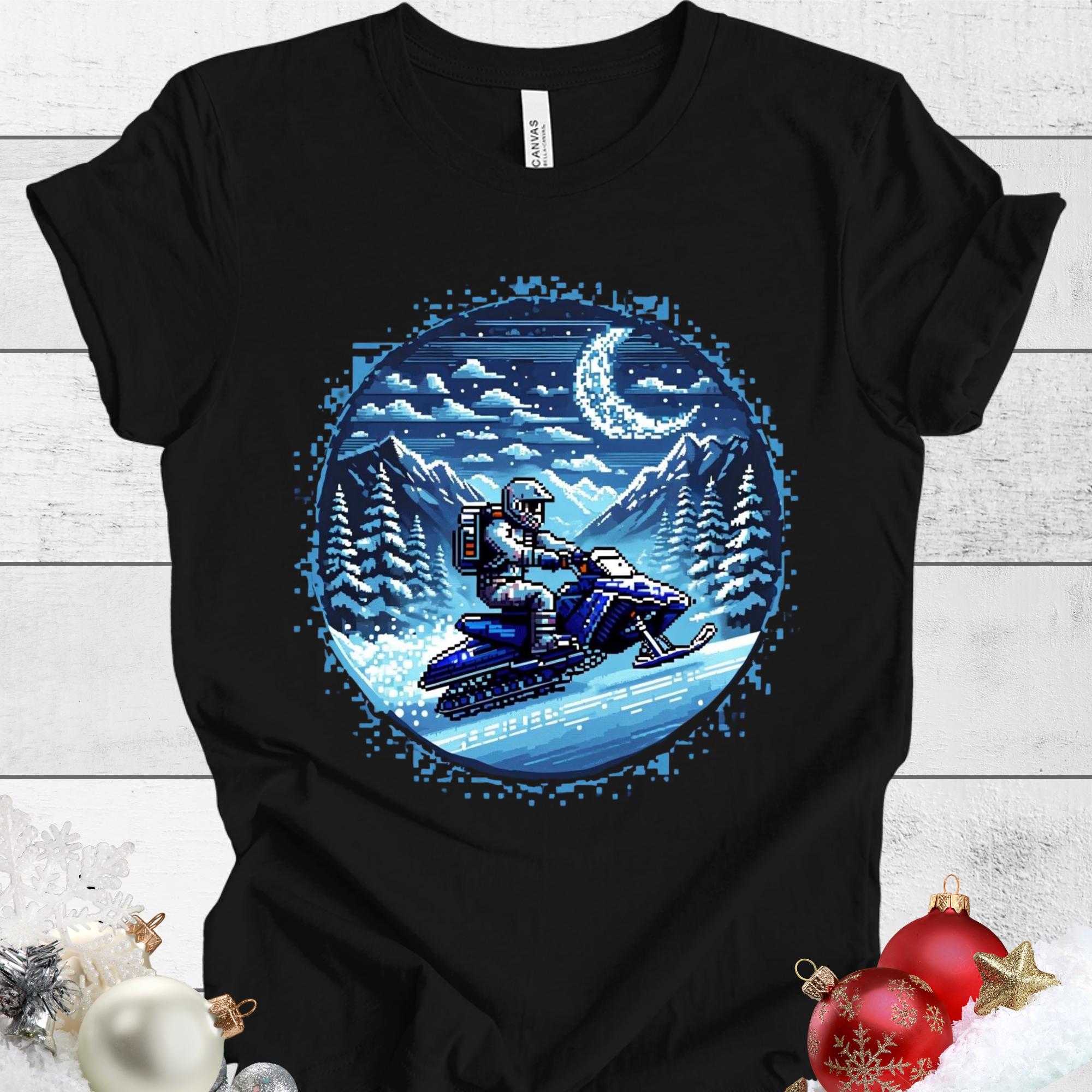 Retro Gaming T-shirt 80s Pixel Art Snowmobile Tee Vintage Arcade Style ...
