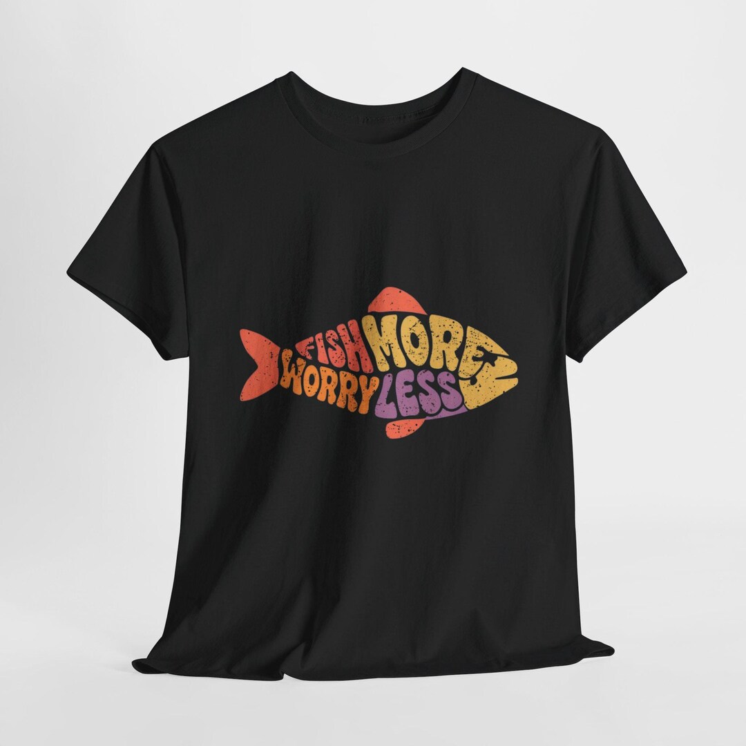 Retro Fish More Worry Less Graphic Tee, Unisex Cotton Shirt, Distressed ...