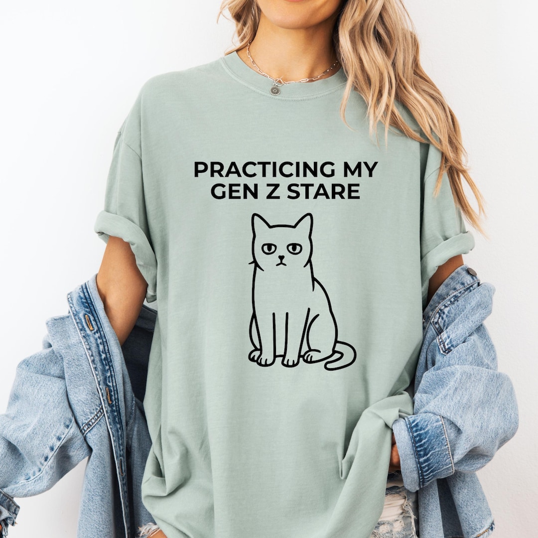 Funny Cat Shirt, Gen Z Stare Meme Tee, Deadpan Cat Face T-shirt ...