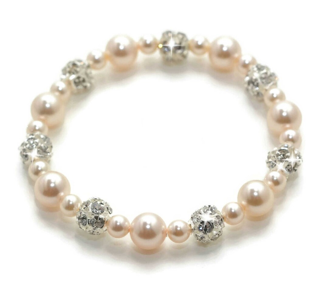Pearl Bridal Bracelet, Pearl and Rhinestone Bracelet, Elastic Bracelet ...