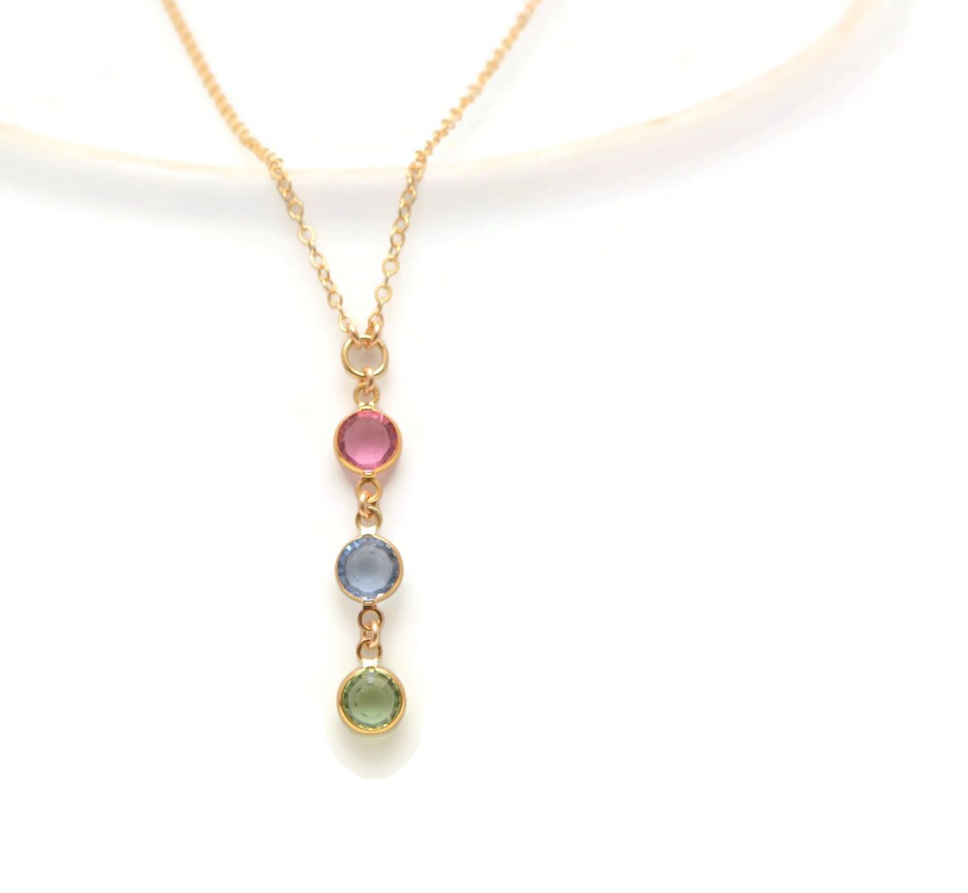 Gold Birthstone Necklace Crystal Necklace Grandmother Necklace Mothers ...