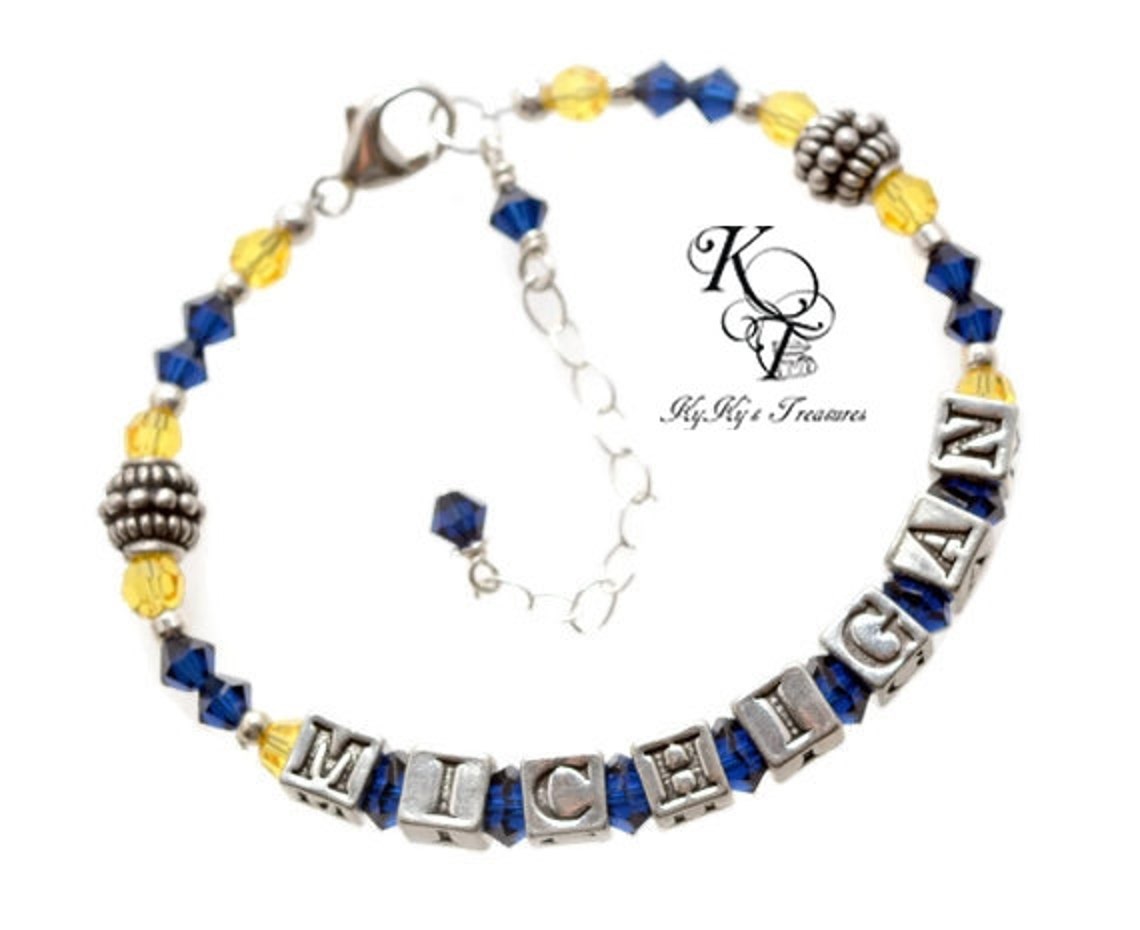 Michigan Bracelet, Michigan Jewelry, Michigan Wolverines, Michigan Gift ...