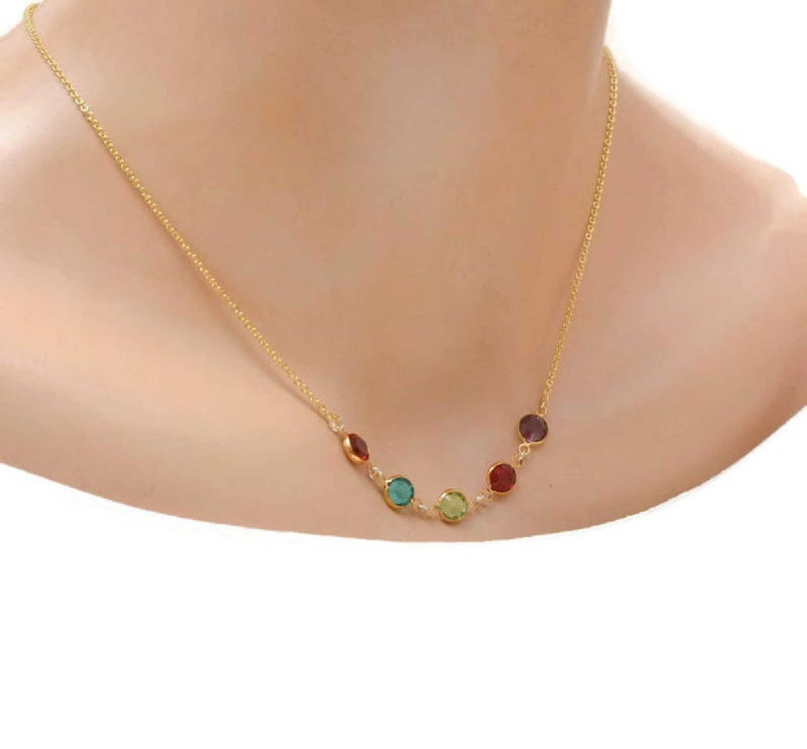 Solid Gold Necklace Gold Birthstone Necklace Mothers - Etsy