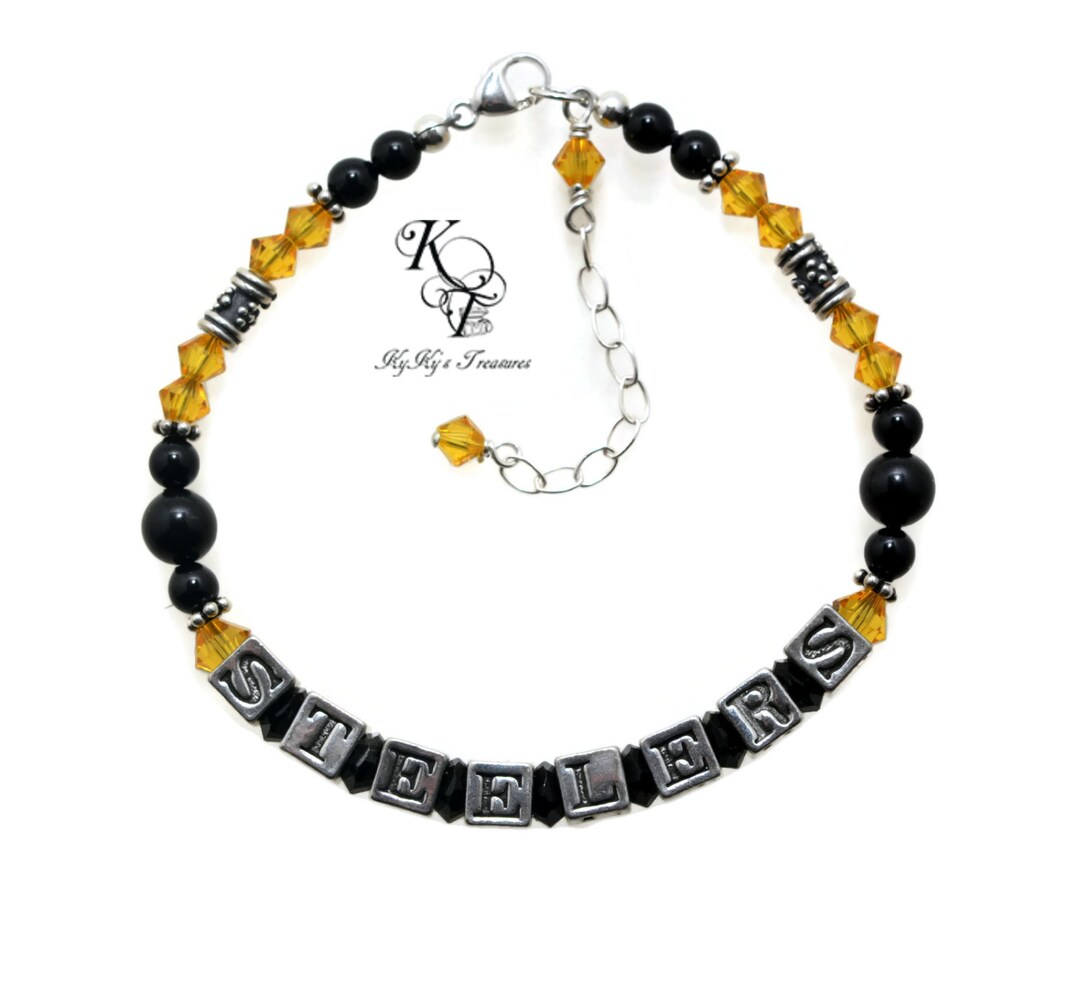 Steelers ™ Inspired Bracelet Football Jewelry Sports Jewelry Black and ...