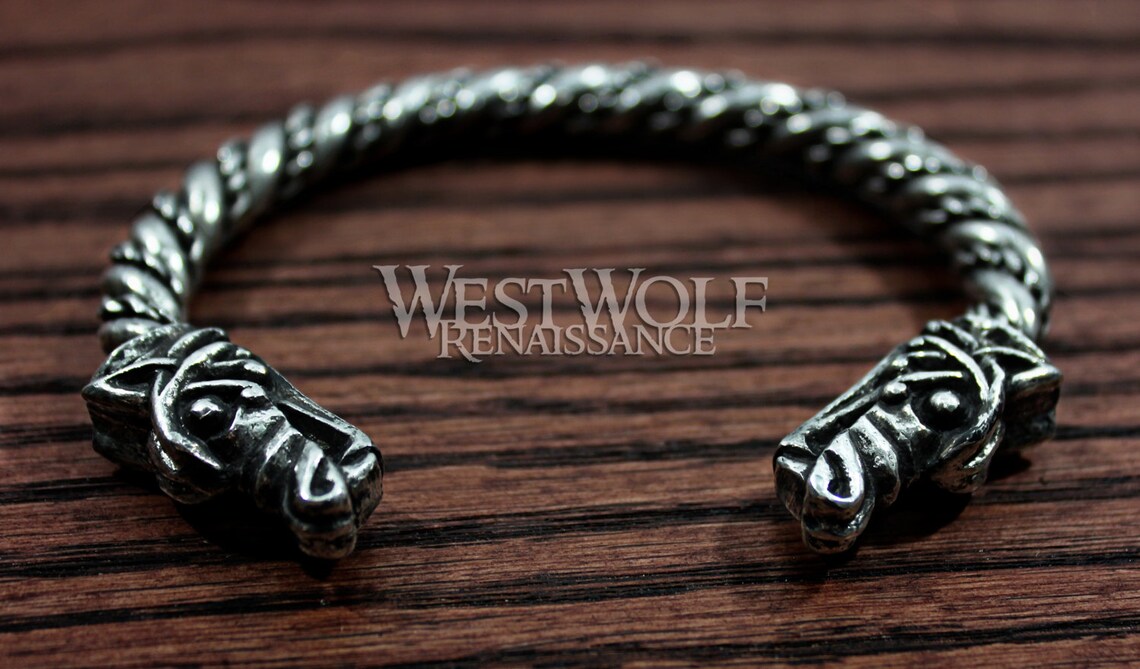 Large Silver Viking Wolf Head Bracelet/torc - Norse Mythology Fenrir ...