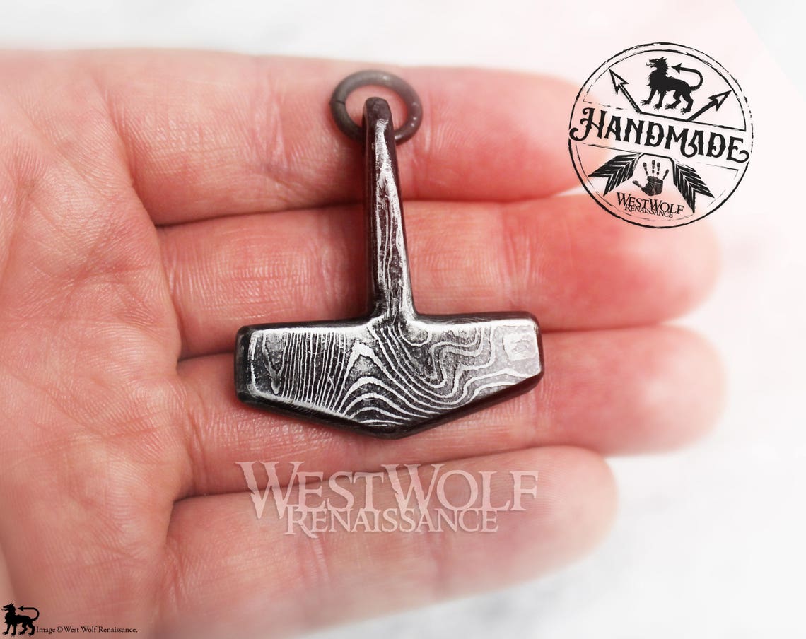 Damascus Steel Thor's Hammer Pendant - Hand-forged --- Norse/odin ...