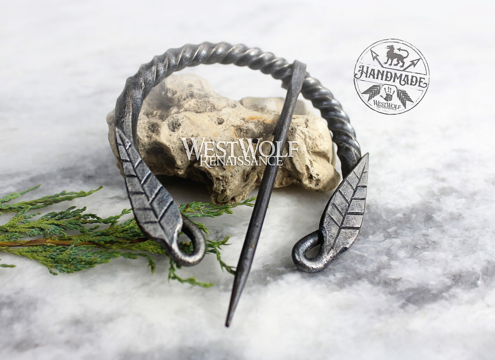 Hand-forged Twisted Steel Pennanular Leaf Brooch -- Nature/medieval ...