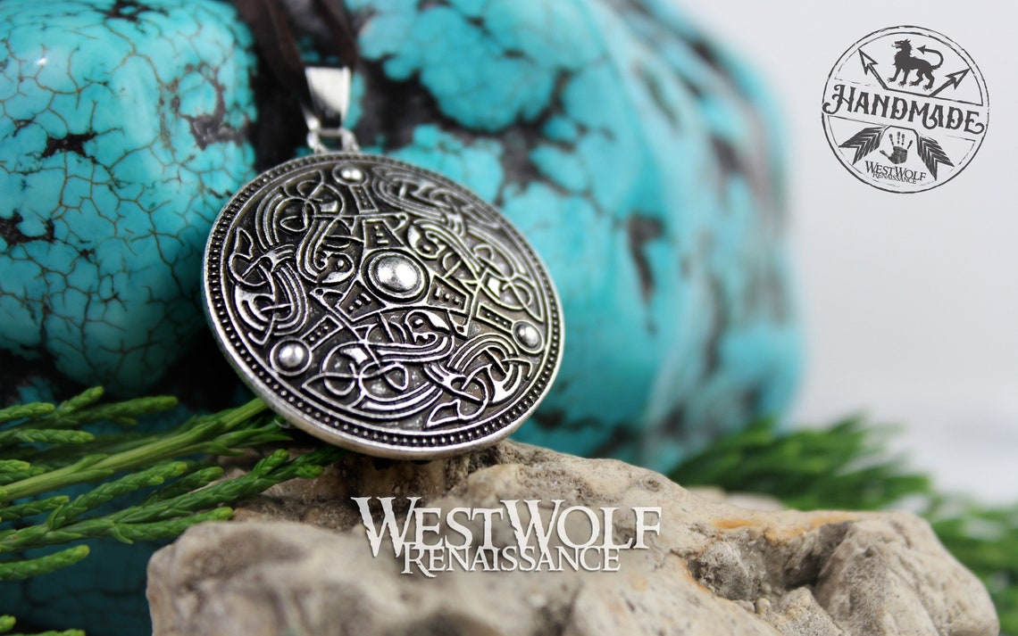 Viking Jelling/borre Art Style Circle Pendant With Leather - Etsy