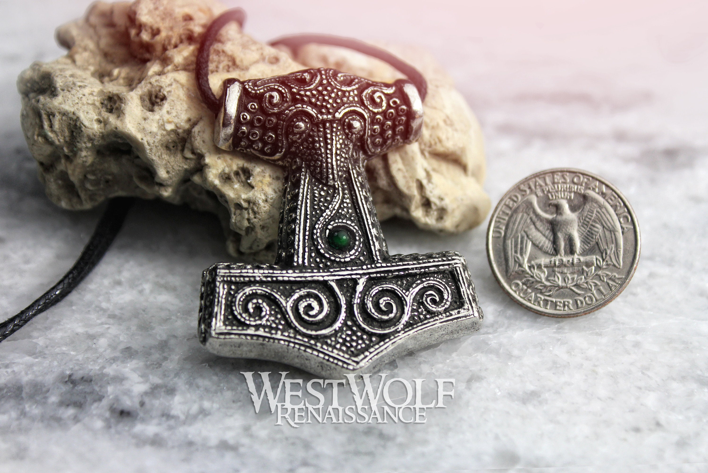 Thor's Hammer Mjolnir Pendant with Green | Etsy