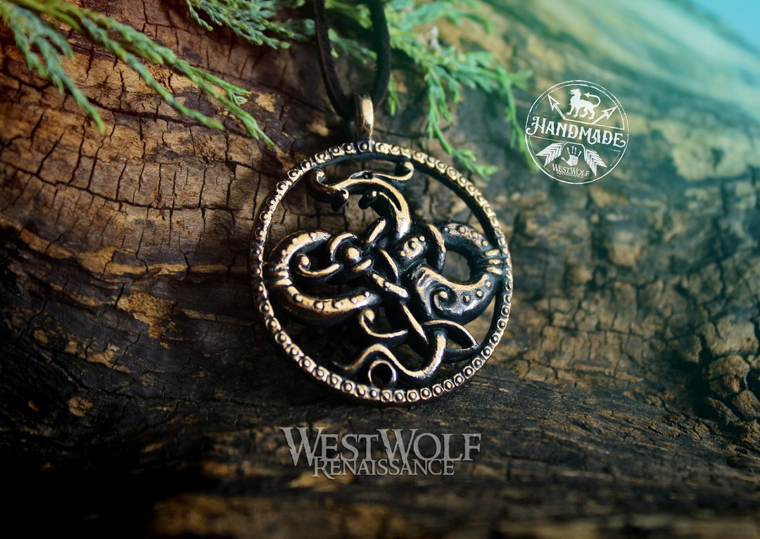 Viking Serpent of Midgard Pendant - Solid Bronze Jormungandr Dragon ...
