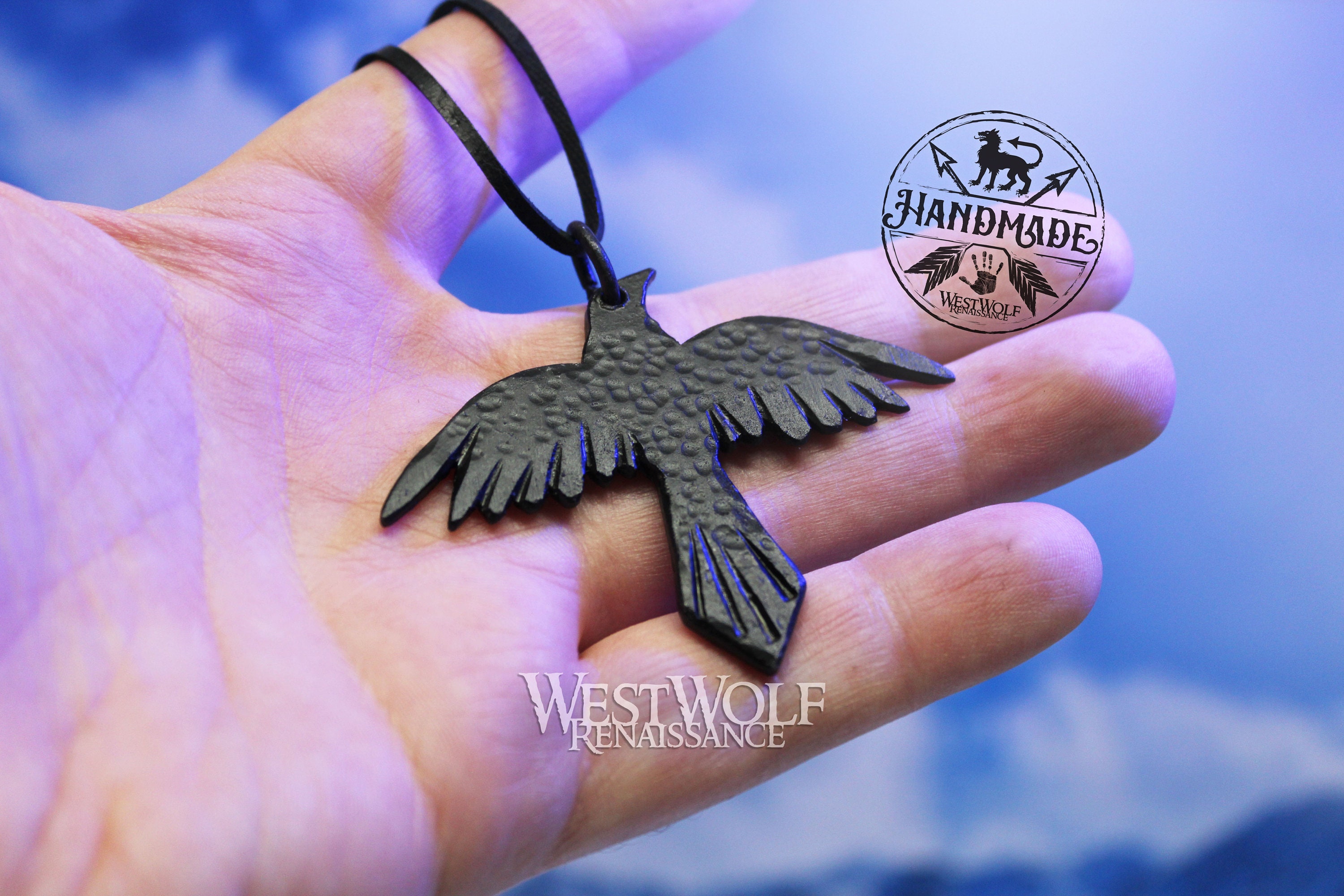 Hand-forged and Hammered Black Raven Pendant - Blacksmith Made ...