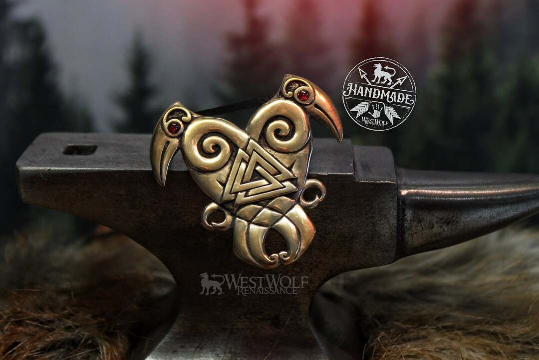 Odin's Ravens Pendant With Red Garnet Eyes - Hugin and Munin With ...
