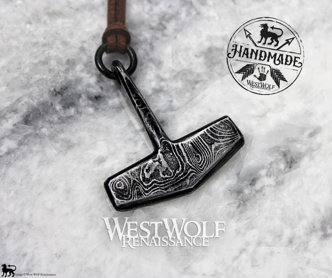 Damascus Steel Thor's Hammer Pendant - Hand-forged --- Norse/odin ...