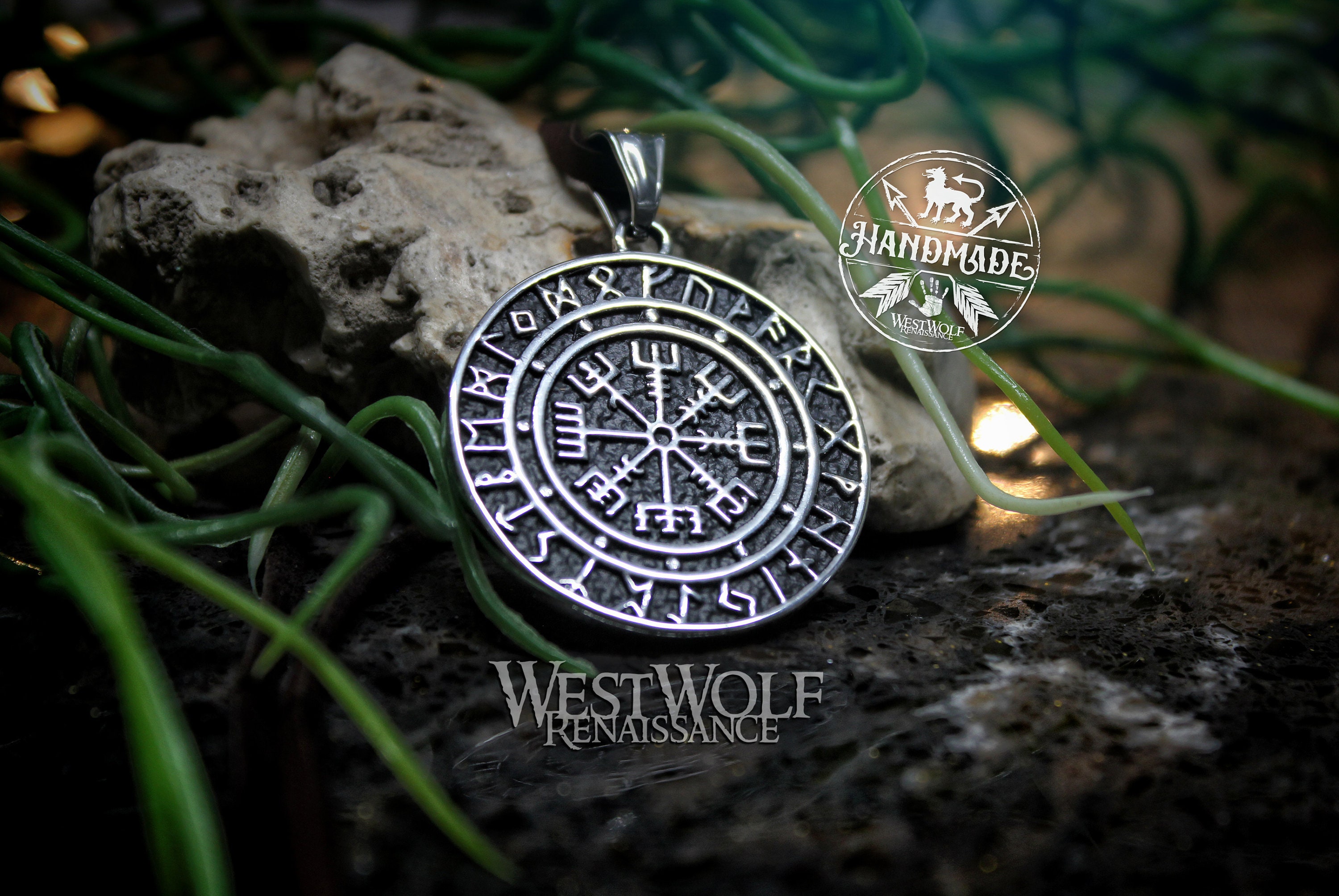 Viking Vegvisir wayfinder Pendant With Rune Border | Etsy