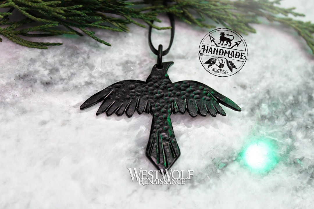 Hand-forged and Hammered Black Raven Pendant - Blacksmith Made ...