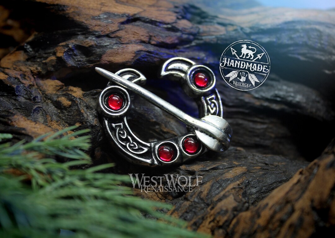 Viking Raven Brooch With Red Glass Stones - Penannular Style Broach or ...