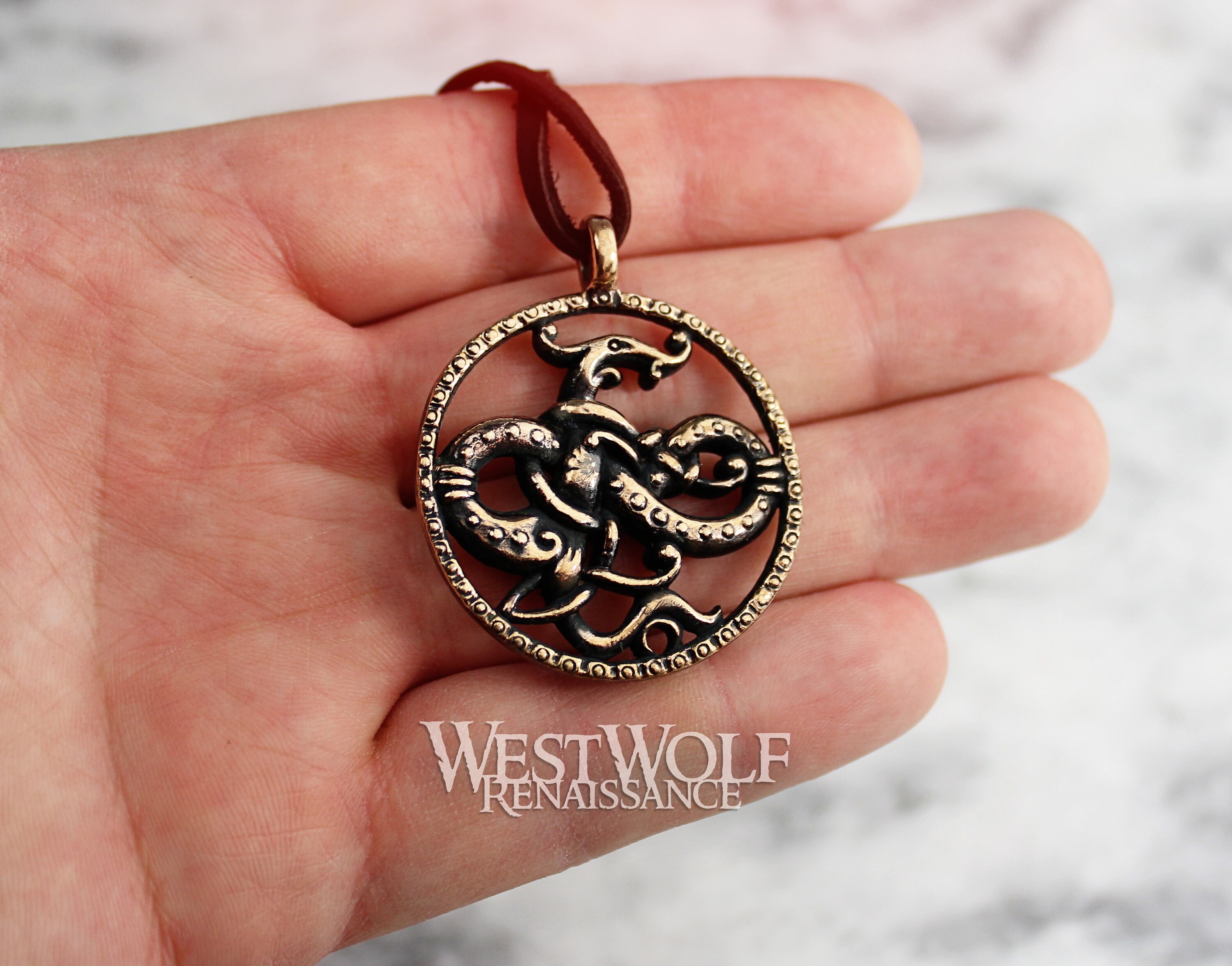 Viking Serpent of Midgard Pendant Solid Bronze Jormungandr | Etsy