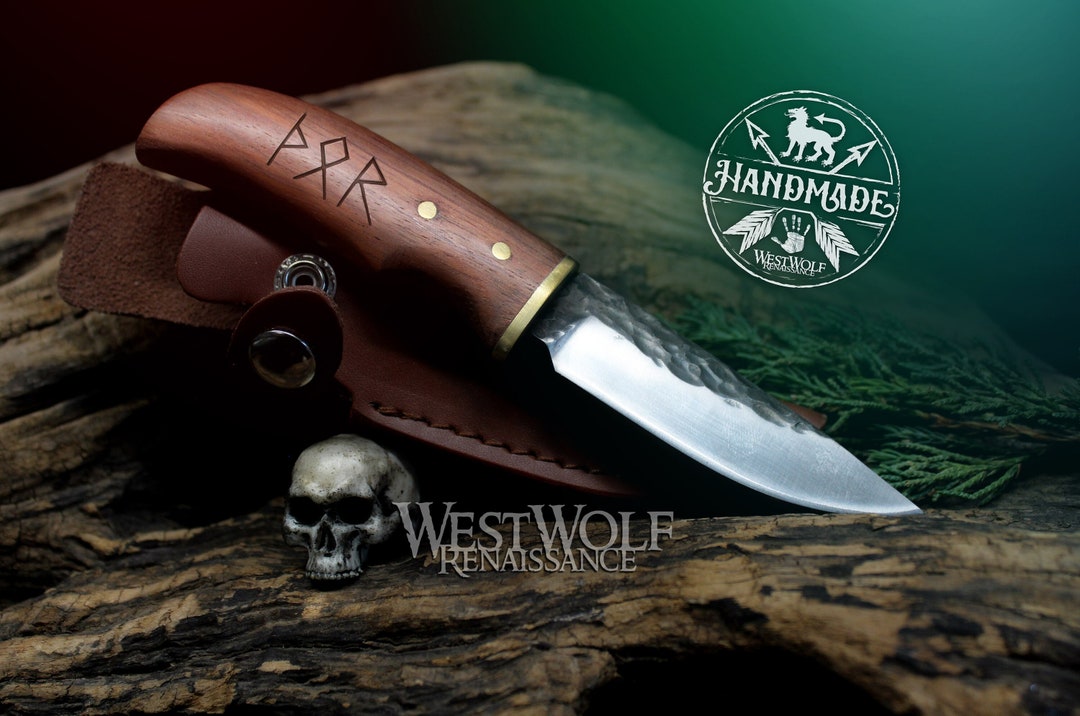 Hand-forged Steel Viking Knife With Custom Carved Runes and Leather ...
