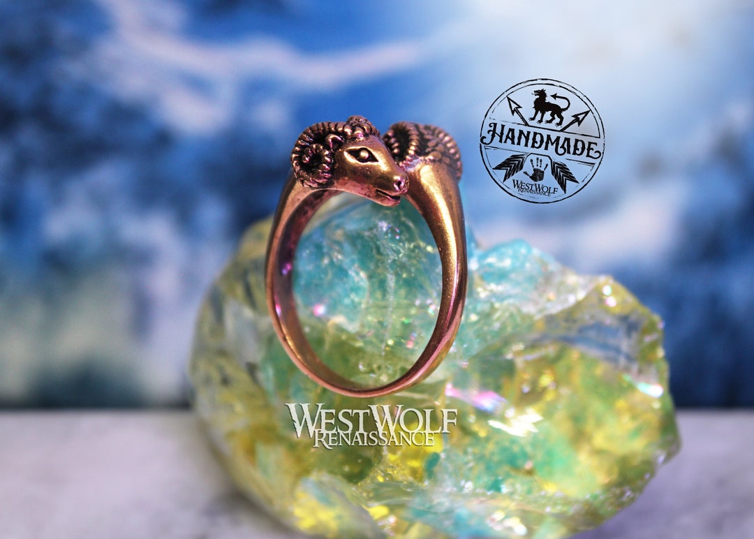 Double Ram Head Ring - Made of Bronze - US Sizes 7-12 --- Aries ...