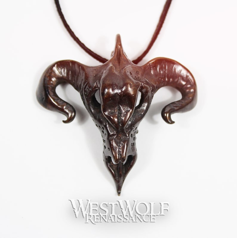 Horned Demon Skull Pendant - Solid Bronze --- Medieval/gothic/amulet ...