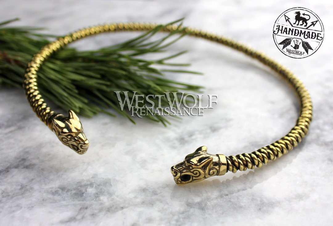 Viking Fenrir Wolf Head Neck Torc With Knit Style Bangle --- Norse ...