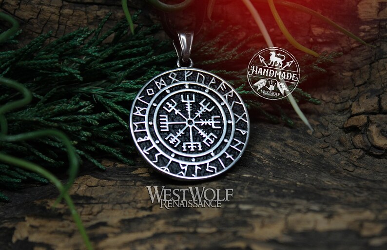 Viking Vegvisir wayfinder Pendant With Rune Border | Etsy