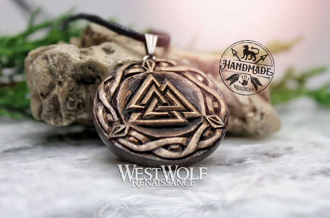 Viking Valknut Pendant Hand-carved From Walnut - Your Choice of Finish ...