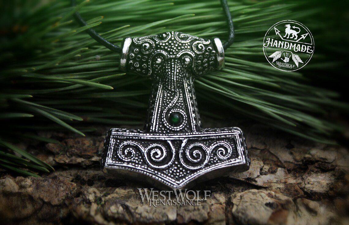 Thor's Hammer "mjolnir" Pendant With Green Center Stone --- Viking ...