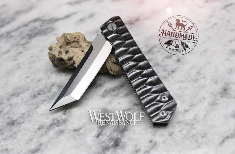 Frame-lock Folding Pocket Knife With Tanto Style Steel Blade and Belt ...