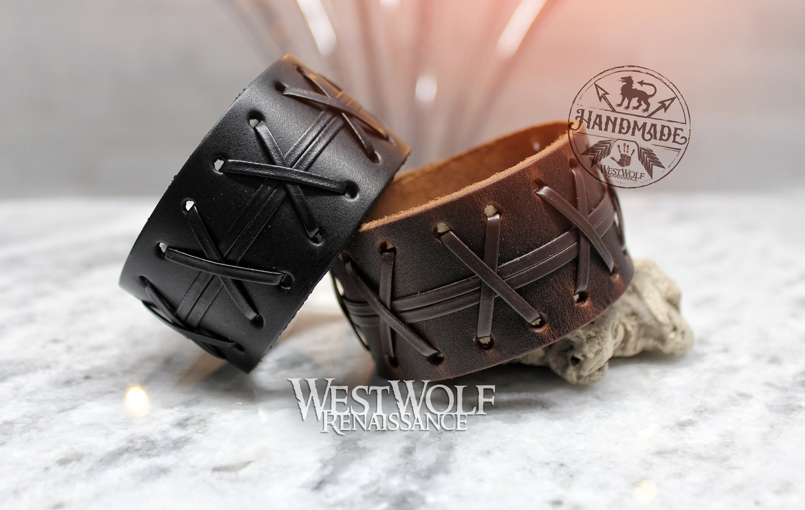 Wide Leather Bracelet or Wrist Cuff With "x" Pattern -- Adjustable Size ...