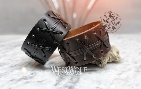Wide Leather Bracelet or Wrist Cuff With x Pattern | Etsy
