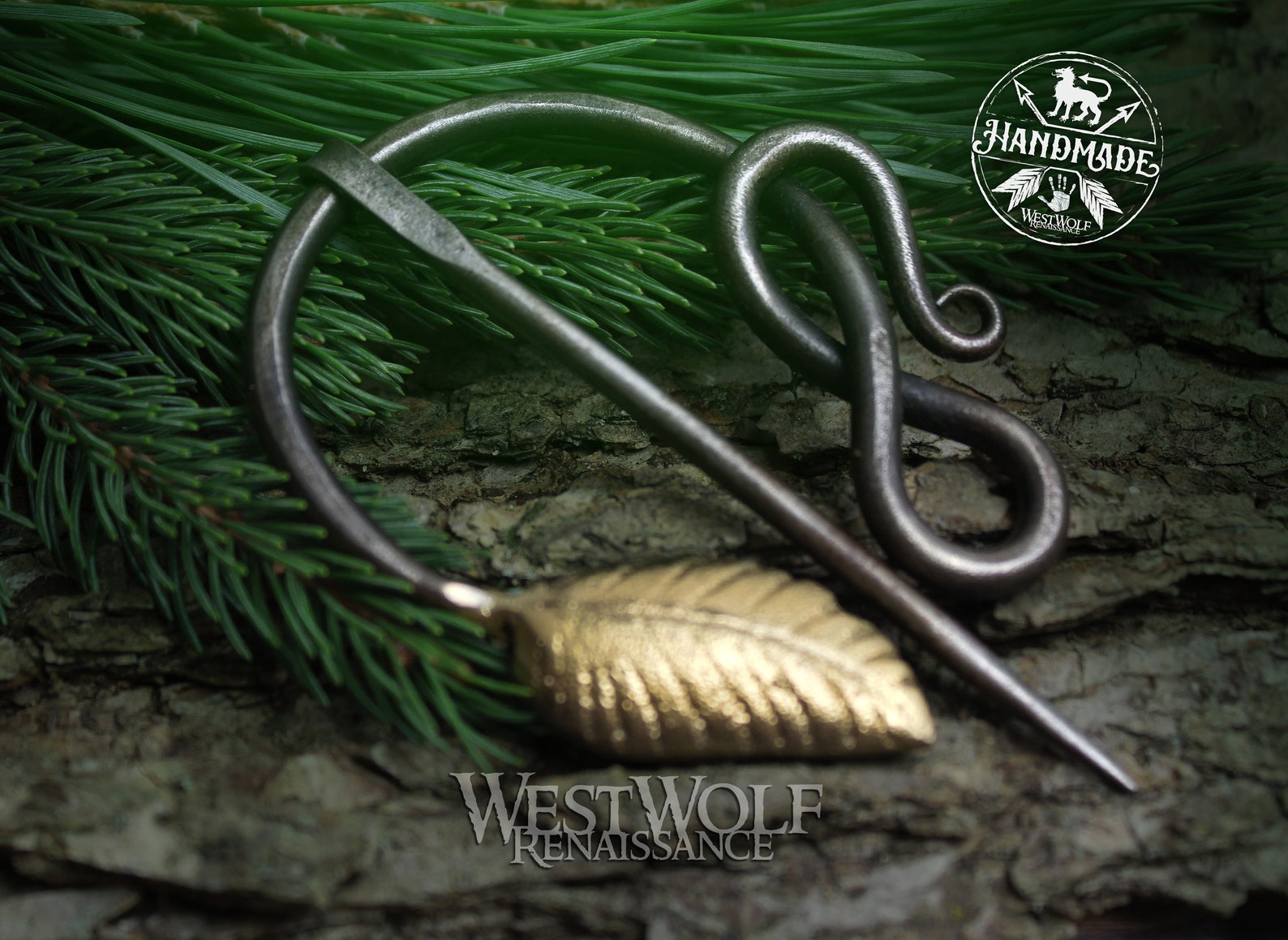 Hand-forged Curled Steel Medieval Brooch With Gold Leaf | Etsy