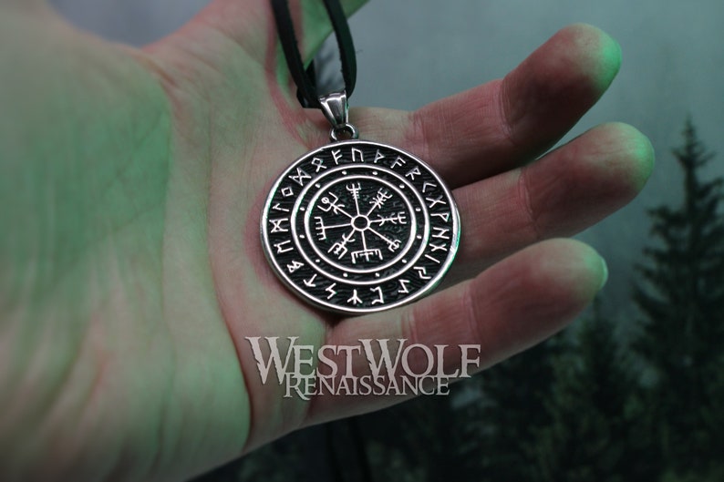 Viking Vegvisir wayfinder Pendant With Rune Border - Etsy