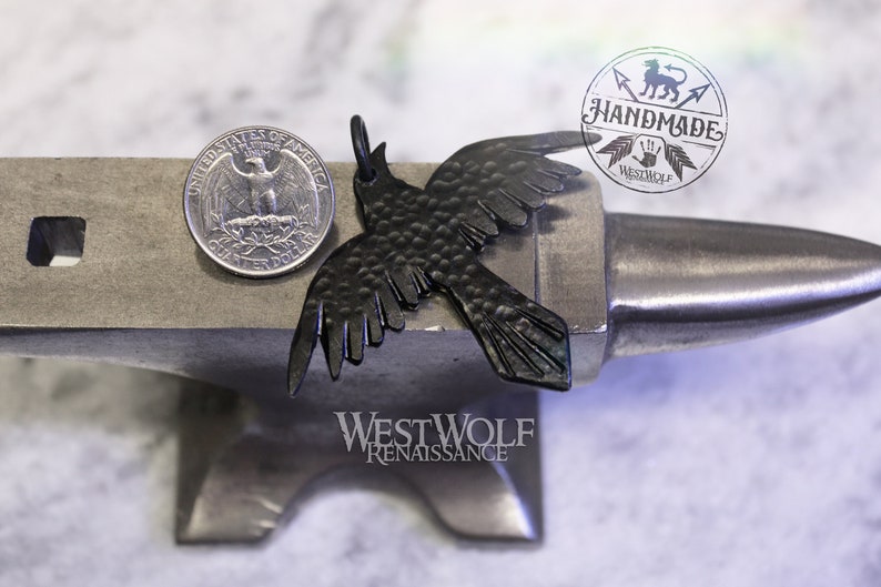Hand-forged and Hammered Black Raven Pendant - Blacksmith Made ...