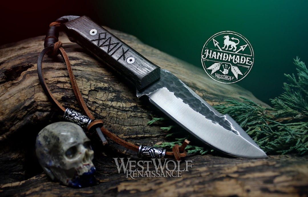 Hand-forged Steel Viking Knife With Custom Carved Runes and Leather ...