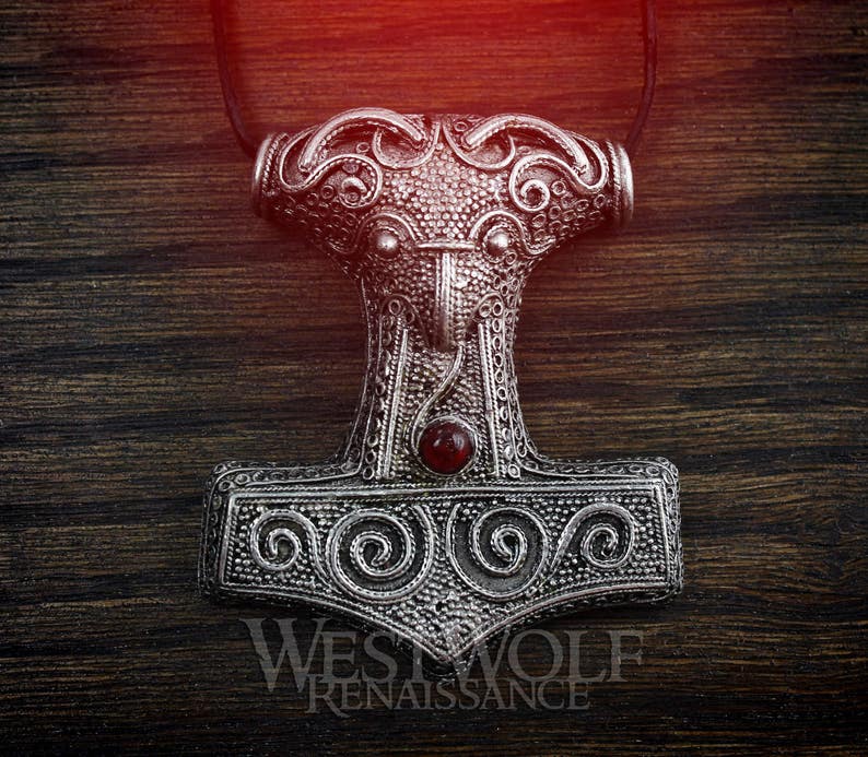 Viking Raven Hammer Pendant With Red Garnet - Mjolnir - Scania/norse ...