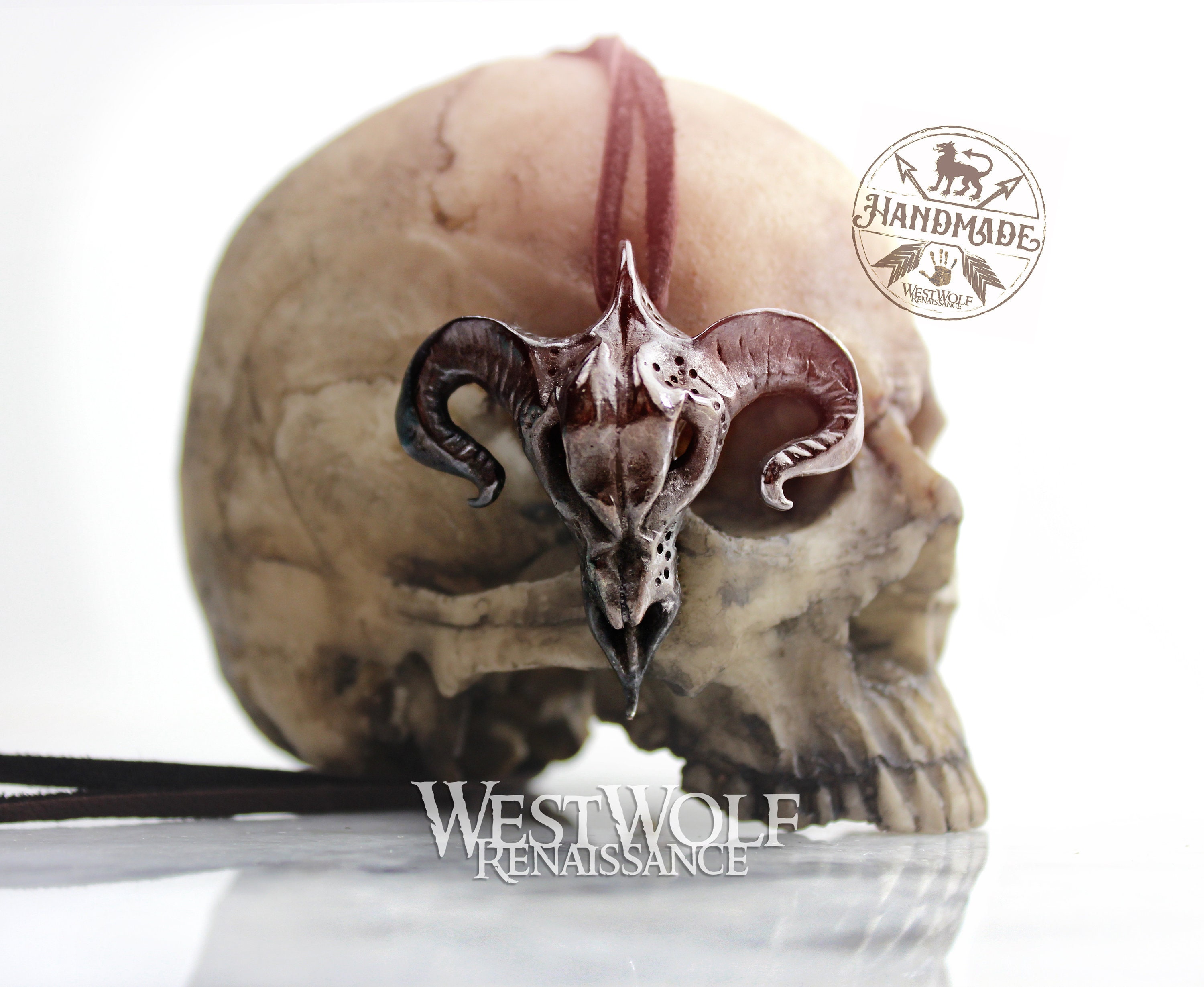 Horned Demon Skull Pendant Solid Bronze - Etsy