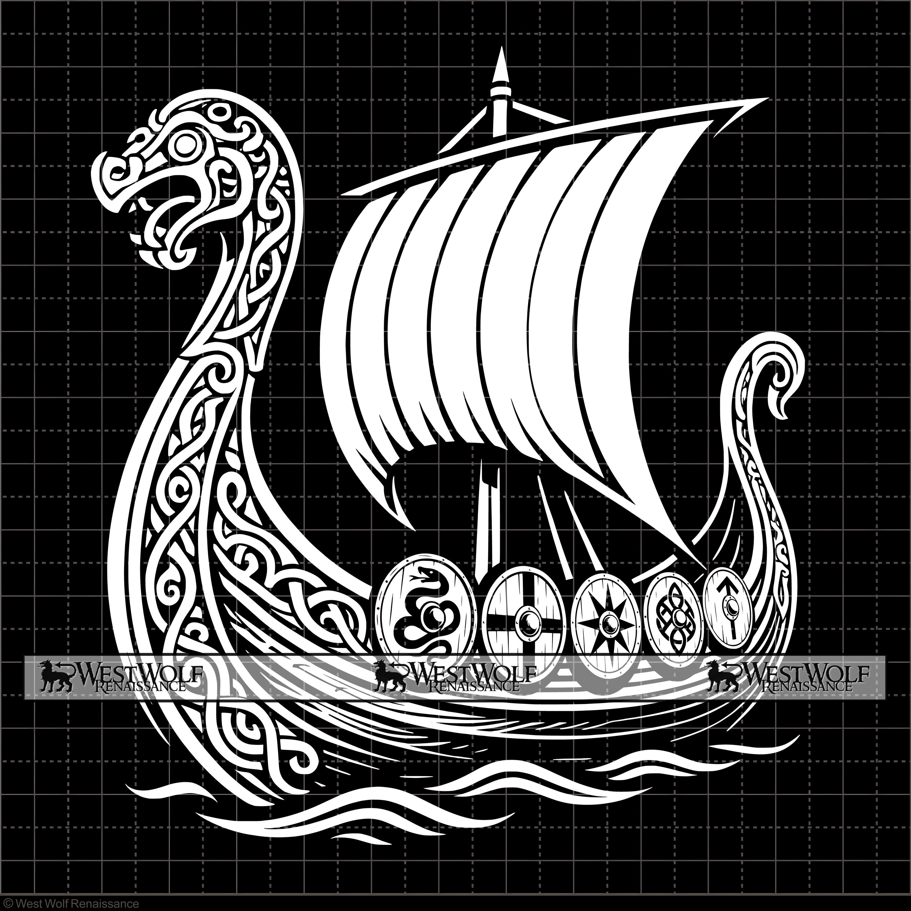 Viking Drakkar Longship With Dragon Figurehead SVG Design + Png Dxf Jpg ...