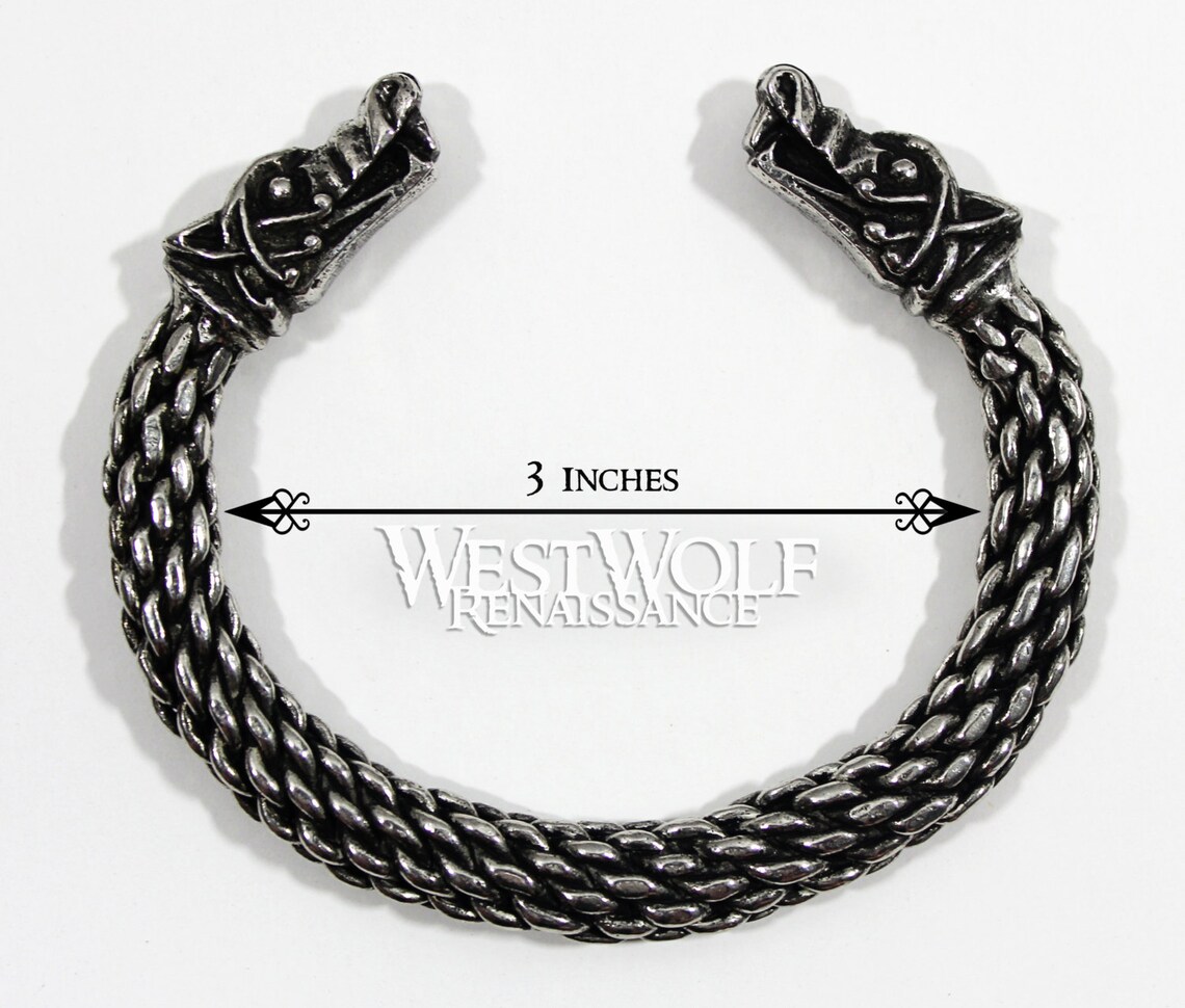 Large Silver Viking Wolf Head Bracelet/torc - Norse Mythology Fenrir ...