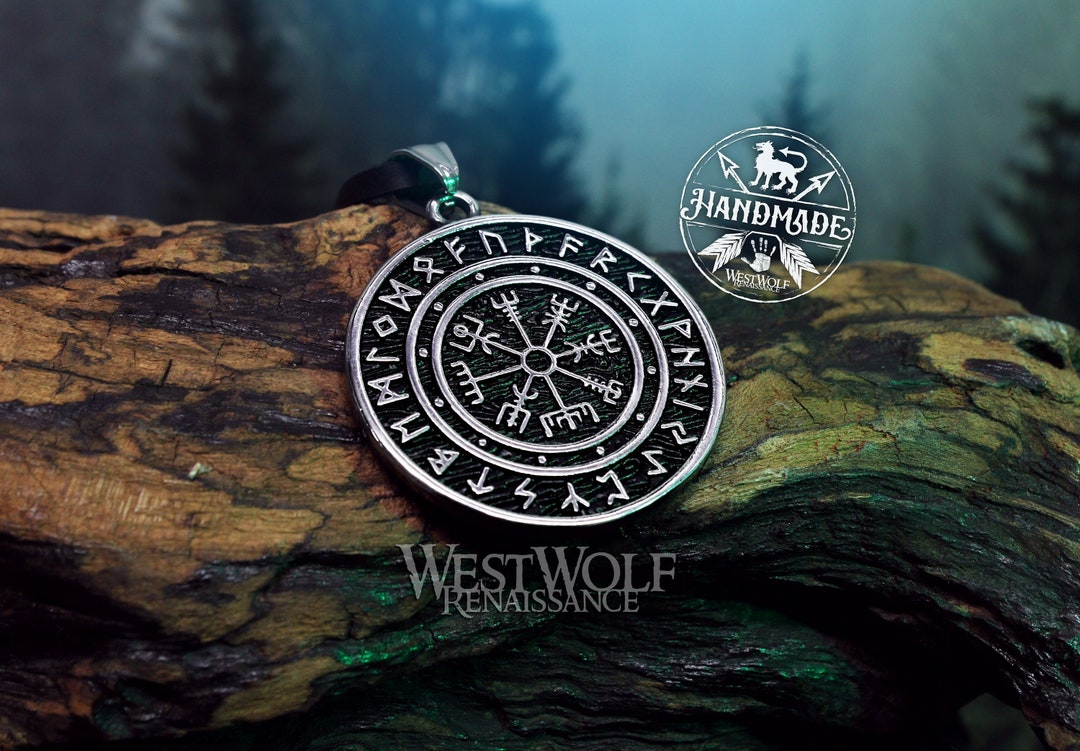 Viking Vegvisir wayfinder Pendant With Rune Border - Etsy
