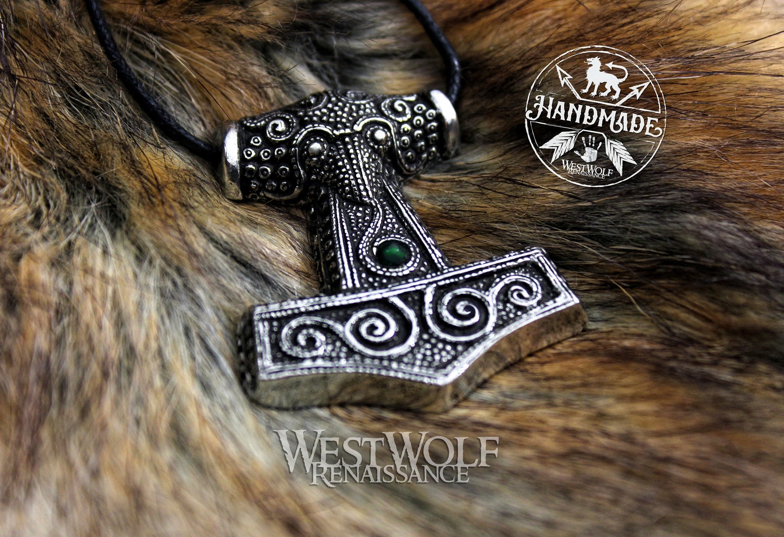 Thor's Hammer "mjolnir" Pendant With Green Center Stone --- Viking ...