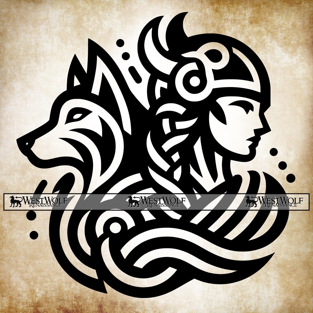 Norse Mythology - Skadi and Wolf Design - SVG Vector Graphic Art + Png ...