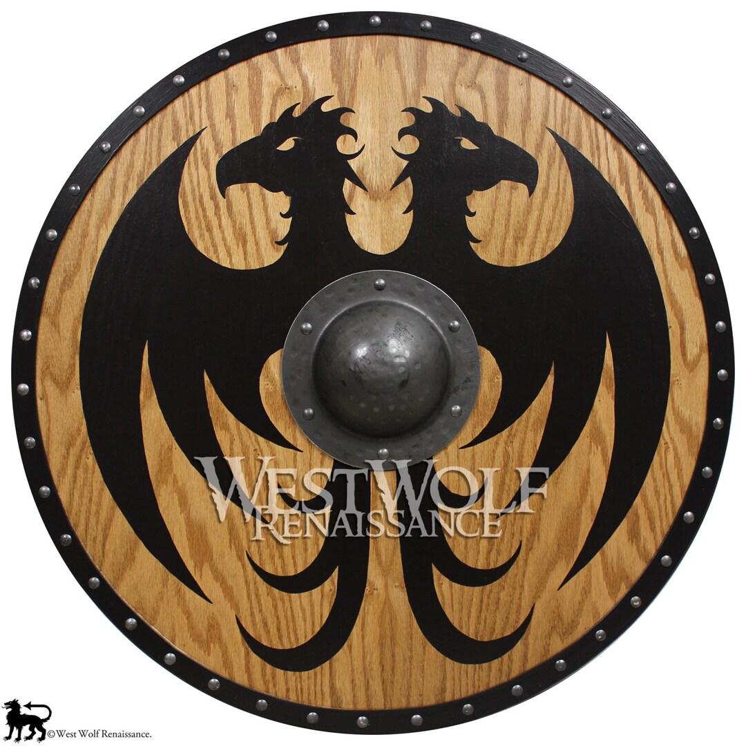 Solid Oak Viking Vulture Shield With Forged Iron Boss --- Norse Hawk ...