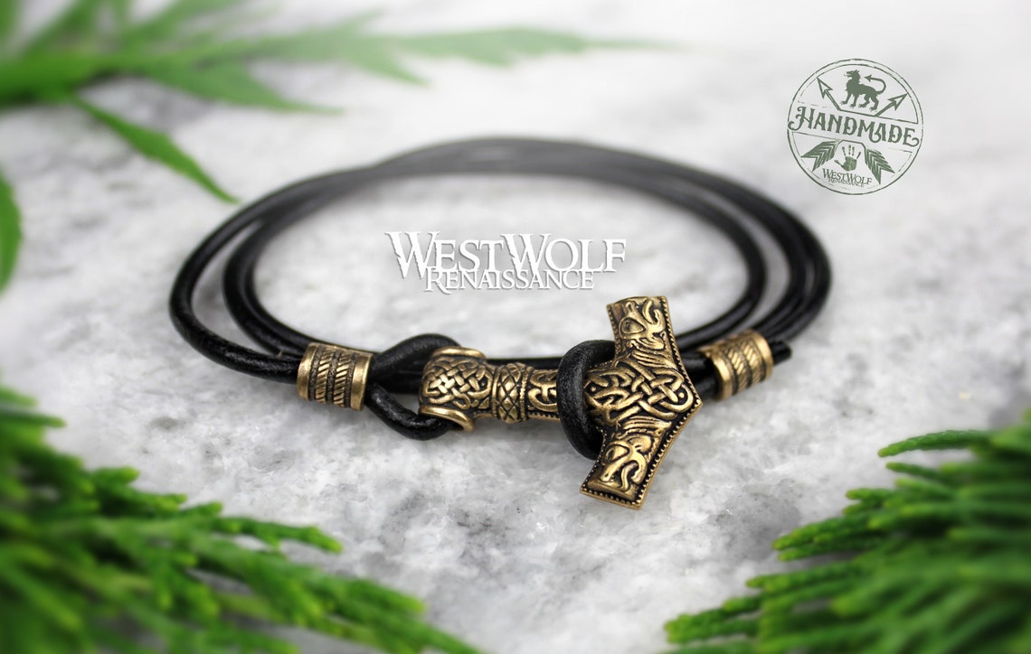 Viking Leather Bracelet With Bronze Thor Hammer in Multiple Sizes ...