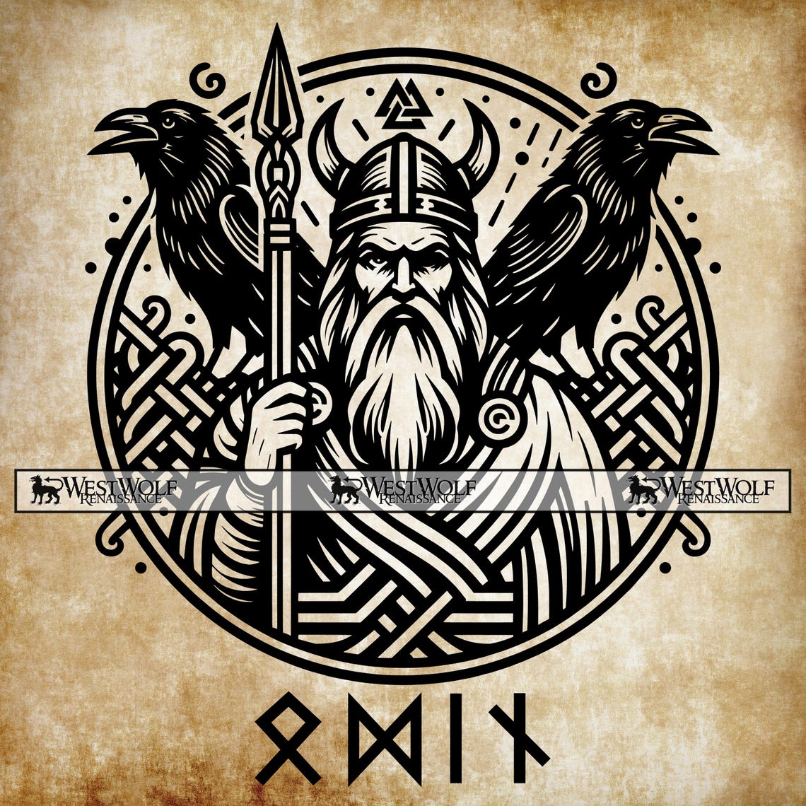 Norse Mythology Viking Odin Design With Runes - Original SVG Vector Art ...