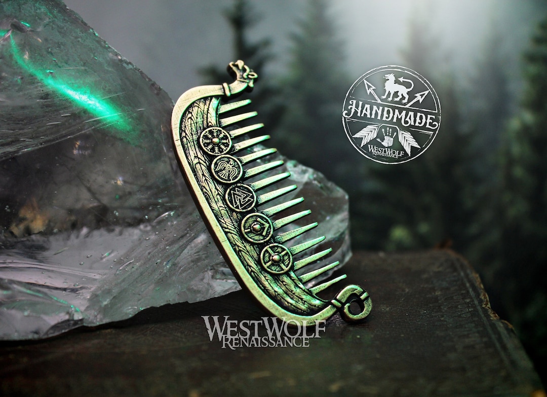Viking Drakkar Longship Comb in Solid Bronze - for Men or Women --- Norse Grooming/beard or Hair ...