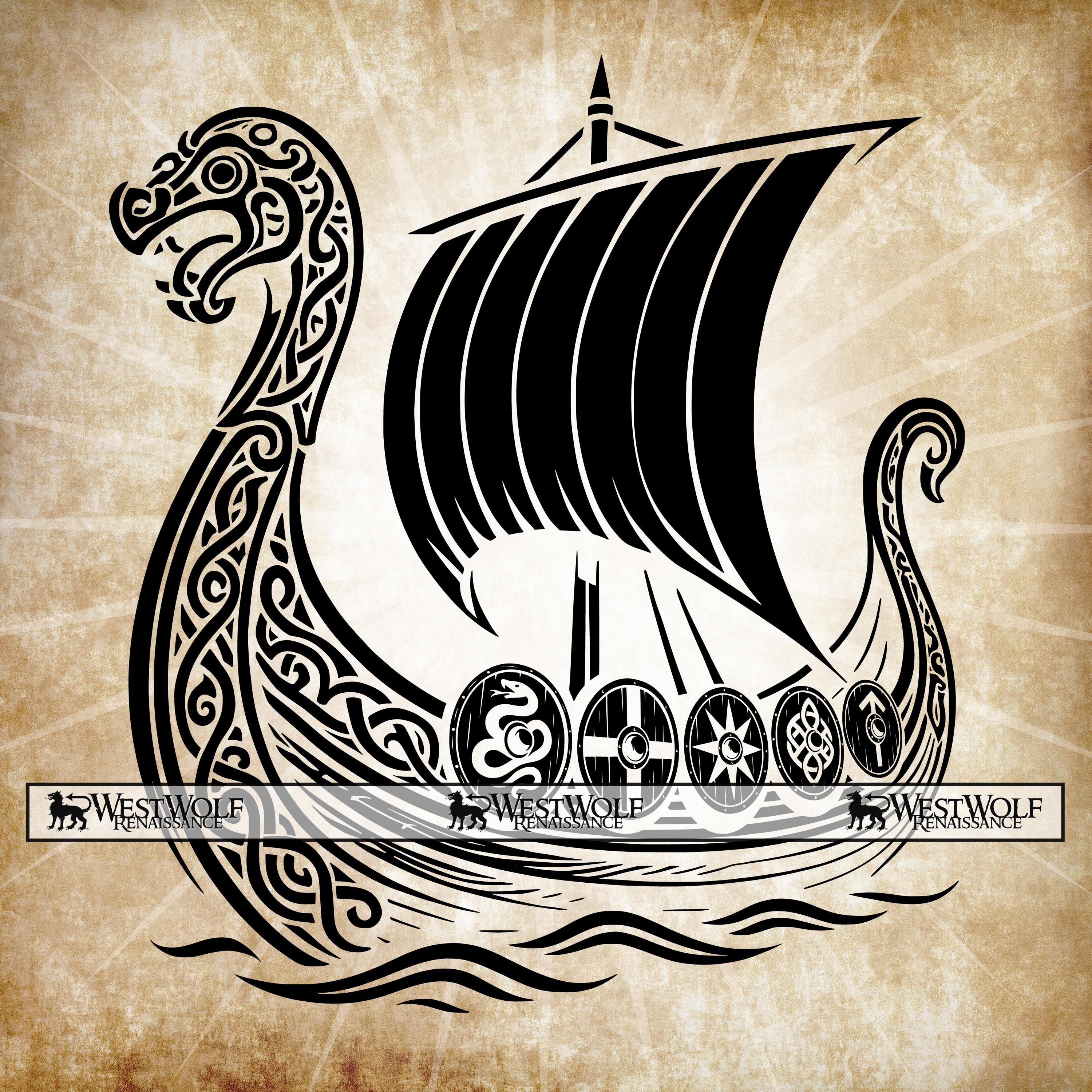 Viking Drakkar Longship With Dragon Figurehead SVG Design + Png Dxf Jpg ...