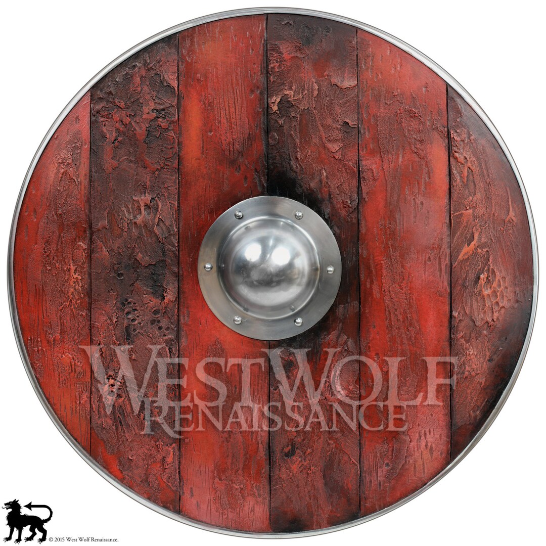 Viking Shield Made of Aged Wood Planks - Brimstone Red - 30 Inches With ...