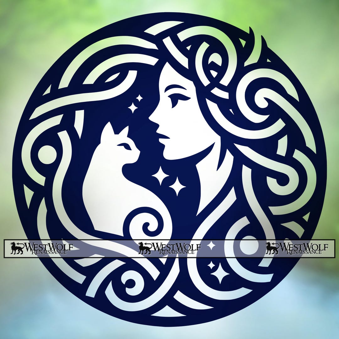 Freya With Cat Design - Original SVG Vector Graphic Art + Png Dxf Jpg ...