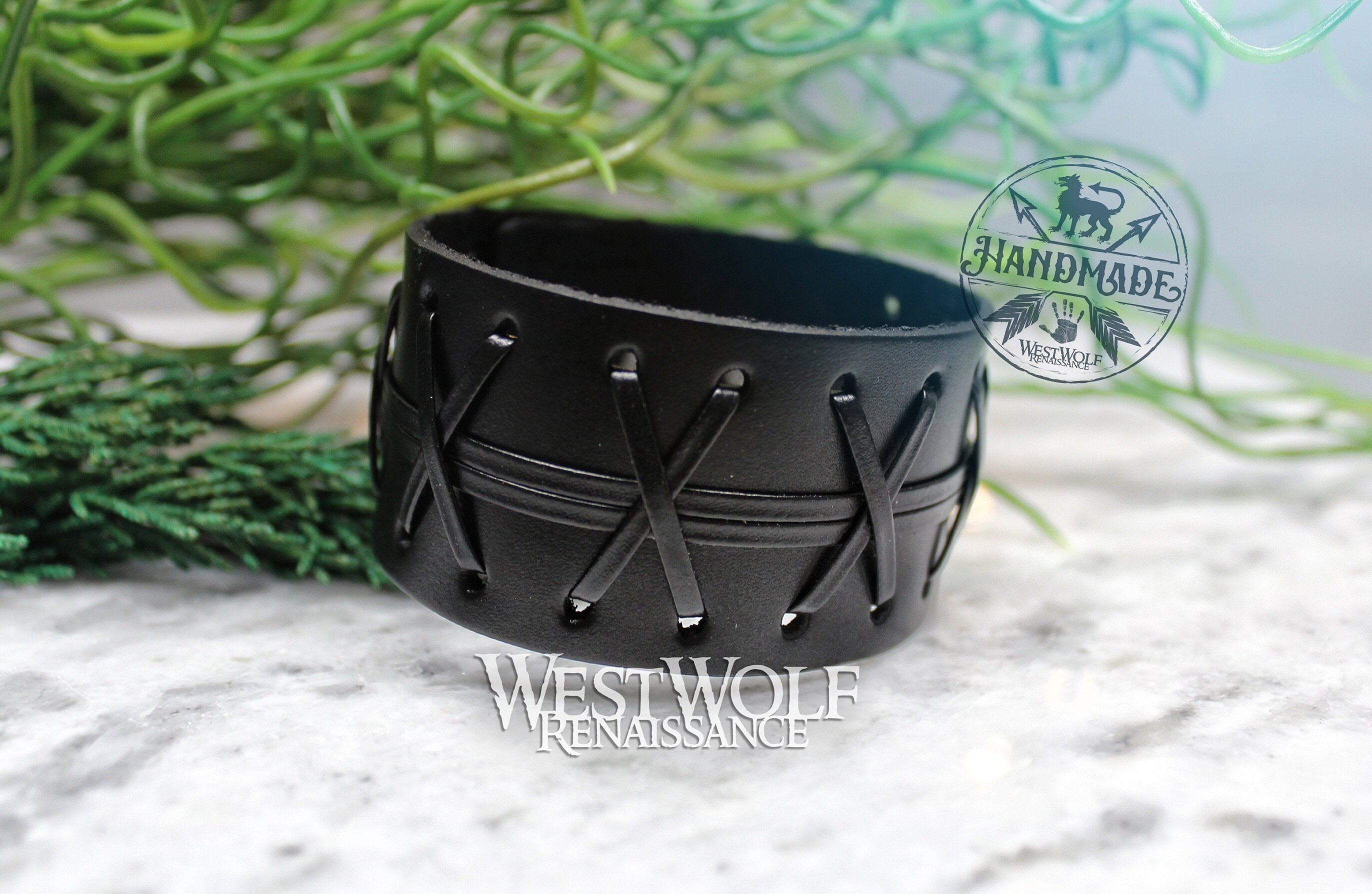 Wide Leather Bracelet or Wrist Cuff with X Pattern | Etsy